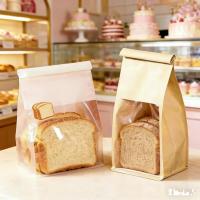 China Cotton Paper Baking Bag Transparent Window Plastic Packaging for Toasted Bread Chewing Gum National Tides Printed Wire Curling for sale