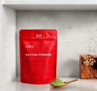 China Custom Printed Biodegradable Stand-Up Pouch Resealable Zipper Smell Proof Feature for Packaging Matcha Powder Powder Bags Food for sale