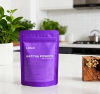 China Custom Printed Biodegradable Stand-Up Pouch Resealable Zipper Smell Proof Feature for Packaging Matcha Powder Powder Bags Food for sale