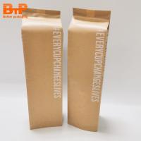 China Kraft Paper Coffee Bags Stand up Coffee Pouches With One Way Degassing Valve and Reusable Side Zipper for sale
