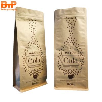 China 1KG Custom Heat Seal Aluminum Foil Lined Kraft Paper Side Gusset Coffee Bean Packaging Bag with Aroma Valve and Zipper China Fac for sale