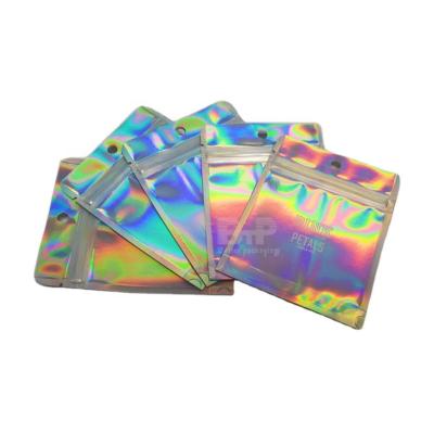 China Customized Brand Logo Aluminum Foil Packaging Bag Holographic Laser Packaging Pouch Bag with Zipper Package for sale