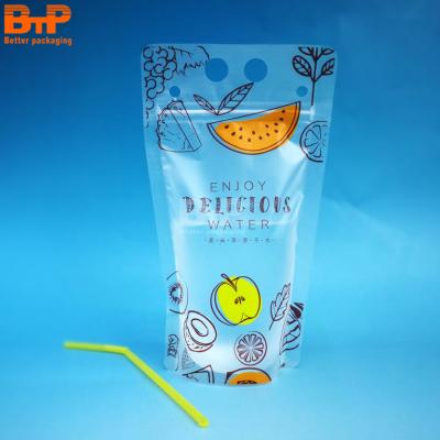 China Customized 16oz 350ml 500ml Disposable Beverage/fruit Juice Pouch Round Corner Drink Packaging Plastic Zipper Bag for sale