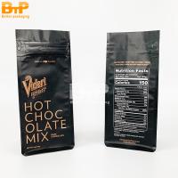 China Custom Logo Flat Bottom Plastic Packaging Black Bag With Pocket Zipper And Valve For Coffee Beans And Tea Leaf And Hot Chocolate for sale