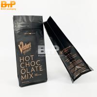 China Custom Logo Flat Bottom Plastic Packaging Black Bag With Pocket Zipper And Valve For Coffee Beans And Tea Leaf And Hot Chocolate for sale