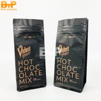 China Custom Logo Flat Bottom Plastic Packaging Black Bag With Pocket Zipper And Valve For Coffee Beans And Tea Leaf And Hot Chocolate for sale