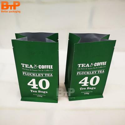China 100g 200g 300g Aluminum Foil Quad Seal Flat Bottom bag Tea Coffee Printed Brown Kraft Paper Food Packaging Plastic Bag for sale