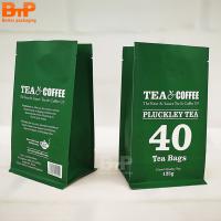 China 100g 200g 300g Aluminum Foil Quad Seal Flat Bottom bag Tea Coffee Printed Brown Kraft Paper Food Packaging Plastic Bag for sale