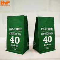 China 100g 200g 300g Aluminum Foil Quad Seal Flat Bottom bag Tea Coffee Printed Brown Kraft Paper Food Packaging Plastic Bag for sale