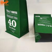 China 100g 200g 300g Aluminum Foil Quad Seal Flat Bottom bag Tea Coffee Printed Brown Kraft Paper Food Packaging Plastic Bag for sale