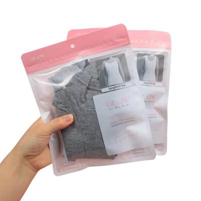 China Custom Logo Apparel Packaging Bag with Three Side Seal Clear Window Resealable Zipper Pouch Hang Hole for Tank Tops & Underwear for sale