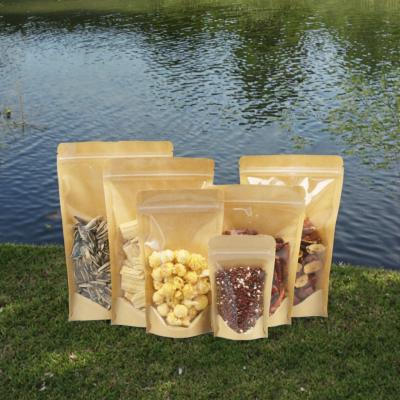China Customized Paper Bags with Window, Kraft Paper Pouches, Zipper Food Storage Bags for Packaging Products, Reusable, Sealable for sale