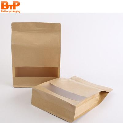 China Customized Kraft Paper Stand up Pouch Bags, Resealable Bag with Transparent Window and Tear Notch for Multipurpose Storage for sale