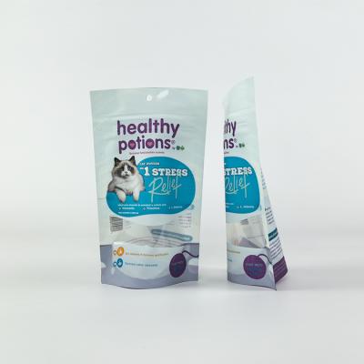China Custom Plastic Stereo Zipper Bag With Frosted Window Dog Food Snack Packaging Bag Freeze Dried Pet Food Dog Packaging Pouch Bag for sale
