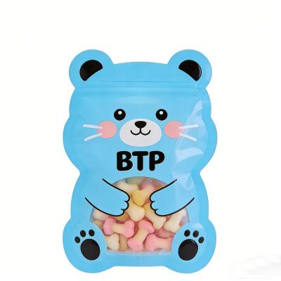China MOQ100 Cartoon Bear Cutout Ziplock Special Shaped Bag, Front Transparent Window Food Grade Plastic Pouches for Gummy Candy, Dry Fruit, Kids Party Favor Packaging, Custom Printed Service for sale