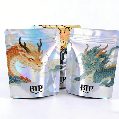 China Custom Holographic Stand Up Zipper Mylar Bag, American Burger Trend Illustration Resealable Food Pouch, MOQ 100 Small Batch Digital Printing, Hang Hole Moisture & Light Proof Snack Aluminum Foil Packa for sale