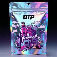 China Custom Holographic Stand Up Zipper Mylar Bag, American Burger Trend Illustration Resealable Food Pouch, MOQ 100 Small Batch Digital Printing, Hang Hole Moisture & Light Proof Snack Aluminum Foil Packa for sale