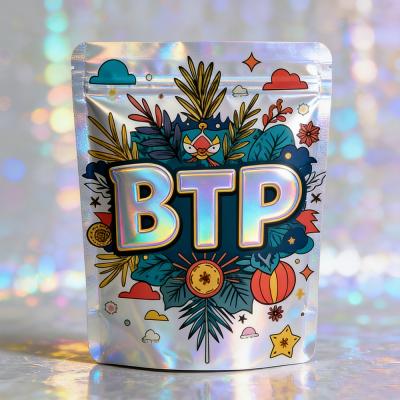 China Custom Holographic Stand Up Zipper Mylar Bag, Tropical Plant Cartoon Illustration Resealable Snack Pouch, MOQ 100 Small Batch Digital Printing, Moisture & Light Proof Food Aluminum Foil Zipper Packagi for sale