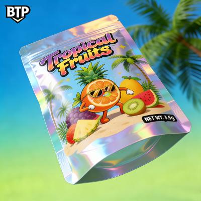 China Custom logo holographic Aluminum foil 3.5g Mylar Bag  Ziplock stand up pouch for sale