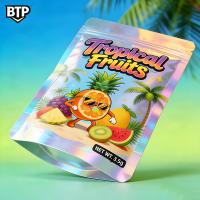 China Custom logo holographic Aluminum foil 3.5g Mylar Bag  Ziplock stand up pouch for sale