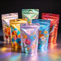 China Custom Holographic Stand Up Ziplock Food Packaging Bags Low MOQ 100 For Snack for sale