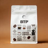 China Custom Printed Stand Up Eight Side Seal Flat Bottom Coffee Bag Light Proof Aroma Lock Pouch With One Way Air Vent Sealed For Roastery Cafe Commercial Coffee Bean Fresh Storage Thick Composite Material for sale
