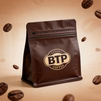 China Food Grade Dark Brown Coffee Bean Flat Bottom Pouch With Pull Tab Opening Zipper Coffee Packaging Bag for sale