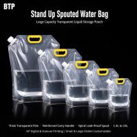 China Stand Up Spouted Water Bag With Handle 1.5L-10L Transparent Liquid Storage Pouch Leakproof Spout Pouch Custom Printing MOQ100 for sale