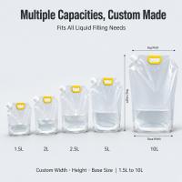 China Stand Up Spouted Water Bag With Handle 1.5L-10L Transparent Liquid Storage Pouch Leakproof Spout Pouch Custom Printing MOQ100 for sale