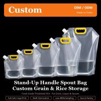 China Custom Stand Up Handle Spout Bag Transparent Rice Grain Storage Pouch Food Grade For Liquor Sauce Full Color Print MOQ100 OEM ODM for sale