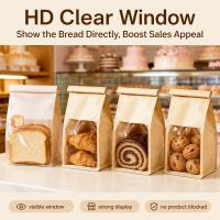 China Food Grade Kraft Paper Bread Bag With Clear Window Wire Roll Top Sealing Stand Up Bakery Packaging Small & Bulk Order Custom Printing for sale