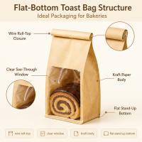 China Food Grade Kraft Paper Bread Bag With Clear Window Wire Roll Top Sealing Stand Up Bakery Packaging Small & Bulk Order Custom Printing for sale