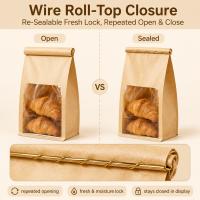 China Food Grade Kraft Paper Bread Bag With Clear Window Wire Roll Top Sealing Stand Up Bakery Packaging Small & Bulk Order Custom Printing for sale