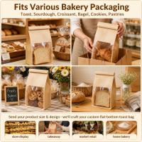 China Food Grade Kraft Paper Bread Bag With Clear Window Wire Roll Top Sealing Stand Up Bakery Packaging Small & Bulk Order Custom Printing for sale