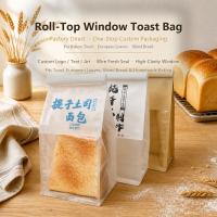 China Food Grade Kraft Paper Bread Bag With Clear Window Wire Roll Top Sealing Stand Up Bakery Packaging Small & Bulk Order Custom Printing for sale
