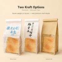 China Food Grade Kraft Paper Bread Bag With Clear Window Wire Roll Top Sealing Stand Up Bakery Packaging Small & Bulk Order Custom Printing for sale