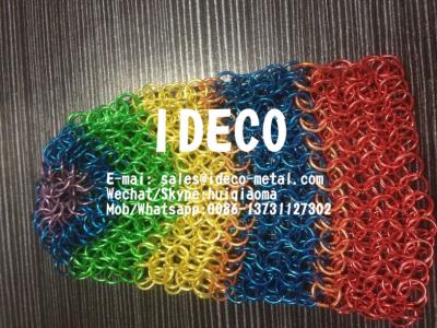 China Rainbow Stainless Steel Chainmail Dice Bags, Ring Mesh Chain Mail Coin Pouch/Purse, Chainmail Gaming Dice Bag for sale