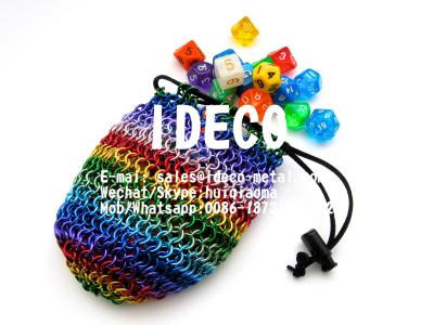 China Colored Chain Mail Dice Bags, Chainmail Purse, Small Ring Mesh Wine Bottle Bags, Chainmaille Coin Pouch for sale