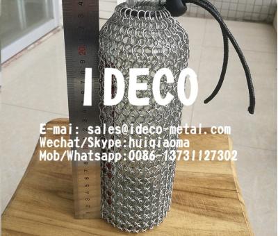 China Chainmail Ring Mesh Wine Bottle Bags, Chain Mail Can Koozie Sleeve, Aluminum Chainmail Winebottle Holder for sale