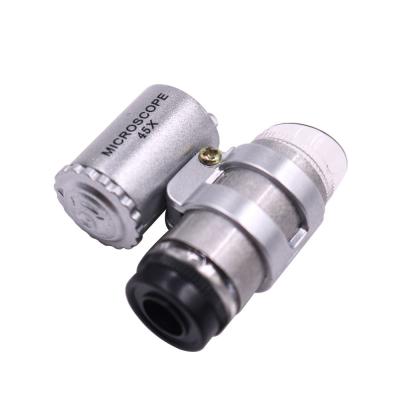 China Mini 45x Microscope Magnifying With LED Light Pocket Jeweler Loupe for sale