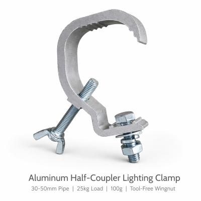 China Aluminum Half-Coupler Lighting Clamp for 30-50mm Truss Pipe with 25kg Load Capacity and Quick-Lock Wingnut for sale