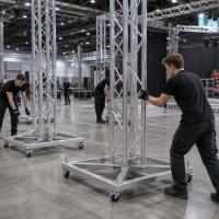 China 6082-T6 Aluminum Truss Mobile Base Frame with X-Brace Welded Design and 8-Spigot Connection for Stage Concert Rigging for sale