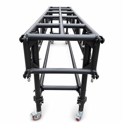 China Mobile Pre-Rig Stage Truss Cart on Wheels, Black Aluminum Truss with Braked Casters, Pre-Rigged for Moving Head Lights, Tool-Free Clamp, Pin-End Sections, Custom Color Available for sale