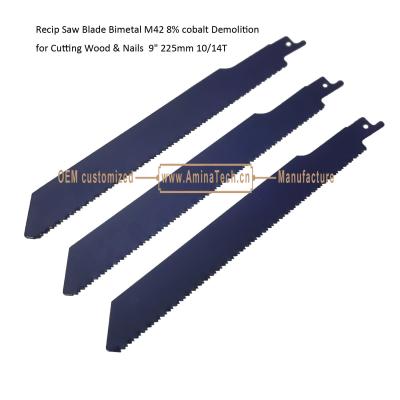 China Bimetal M42 Cobalt Recip Saw Blade 9 Inch 225mm 10/14T for Wood and Nails Demolition for sale