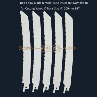 China Bimetal M42 8% Cobalt Recip Saw Blade 8 Inch 200mm 10/14T Demolition for Wood and Nails for sale