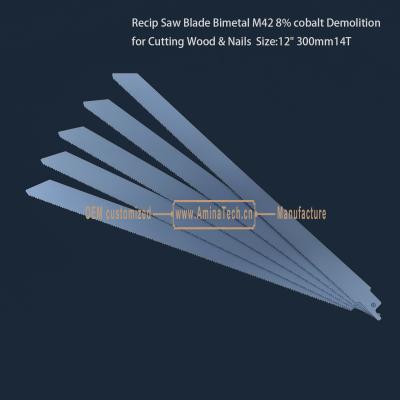China Bimetal M42 8% Cobalt Recip Saw Blade 12 inch 300mm 10/14 TPI for Demolition Wood Nails for sale