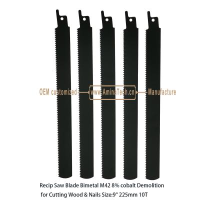 China Bimetal M42 Cobalt Reciprocating Saw Blade 9 Inch 225mm 10 TPI for Demolition Cutting Wood and Nails for sale