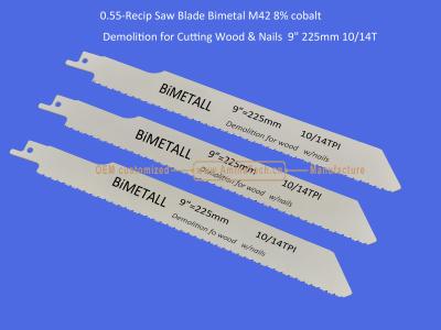 China Bimetal M42 8% Cobalt Recip Saw Blade 9 Inch 225mm 10/14 TPI for Demolition Wood Nails for sale