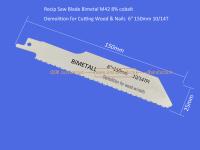 China Bimetal M42 8% Cobalt Reciprocating Saw Blade 6 Inch 150mm 10/14 TPI for Wood and Nail Demolition for sale