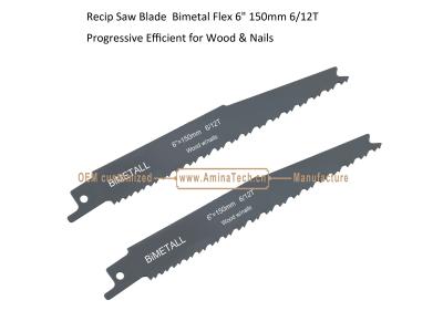 China Bimetal Reciprocating Saw Blade 6 Inch 150mm 6/12 TPI Progressive for Wood and Nails for sale